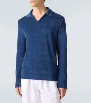 Fedeli Cotton Terry Polo Sweater - Blue