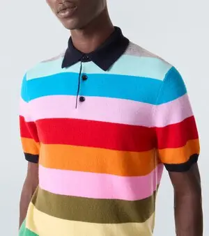 ALLUDE Striped Cashmere Polo Sweater