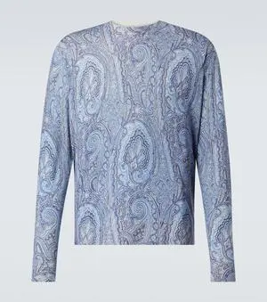 Etro Paisley Silk And Cashmere Crew Neck Sweater - Blue