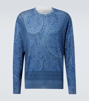 Etro Paisley Silk And Cashmere Crew Neck Sweater - Blue