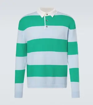 ALLUDE Striped Wool And Cashmere Polo Sweater Blue
