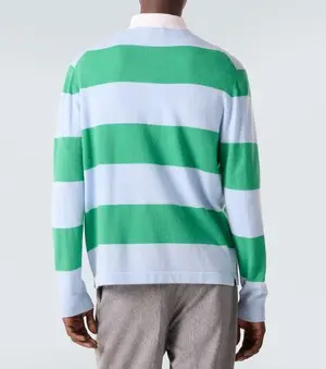 ALLUDE Striped Wool And Cashmere Polo Sweater - Blue