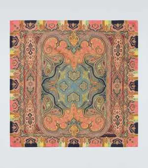 Etro Printed Silk Pocket Square - Orange