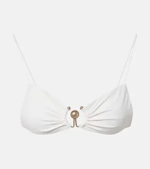 Christopher Esber Ring-detail Ruched Bikini Top - White