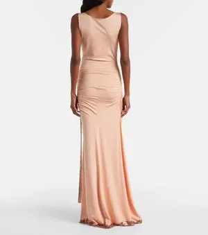 Rabanne Chainmail Satin Gathered Gown - Pink