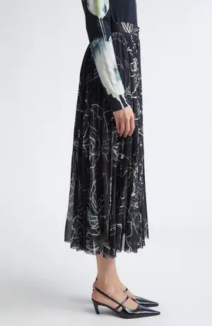 JASON WU Pleated Floral Chiffon Midi Skirt
