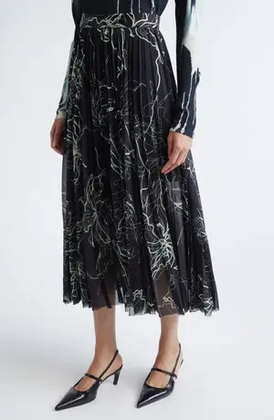 JASON WU Pleated Floral Chiffon Midi Skirt