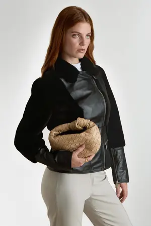 FURNIQ UK Alice Leather & Shearling Biker Jacket