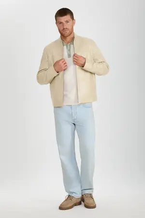 FURNIQ UK Otis Racer Leather Jacket - Beige