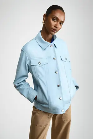 FURNIQ UK Bobbie Leather Shirt Jacket - Blue