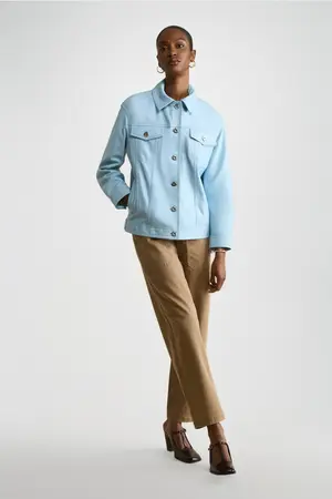 FURNIQ UK Bobbie Leather Shirt Jacket - Blue