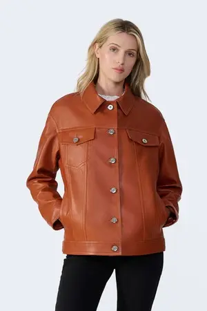 FURNIQ UK Bobbie Leather Shirt Jacket - Whiskey