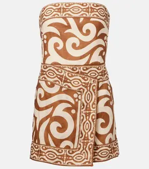Johanna Ortiz Printed Linen Mini Dress - Brown