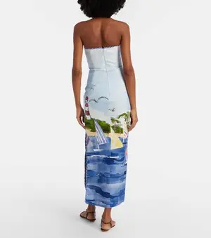 LEO LIN Ava Printed Linen Bustier Dress