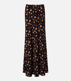 Dolce & Gabbana Floral Silk-blend Charmeuse Maxi Skirt - Black