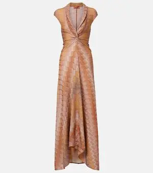Missoni Gathered Asymmetric Lamé Maxi Dress - Gold