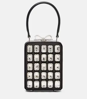 SELF-PORTRAIT Crystal-embellished Box Bag With Chain Strap And Top Handle - Black