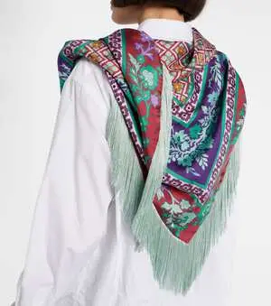 La DoubleJ Fringed Printed Silk Twill Scarf