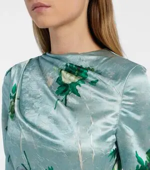 Erdem Draped Floral Satin Midi Dress