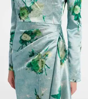 Erdem Draped Floral Satin Midi Dress