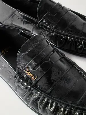 Saint Laurent Le Loafer Embellished Collapsible-heel Glossed-eel Loafers - Black