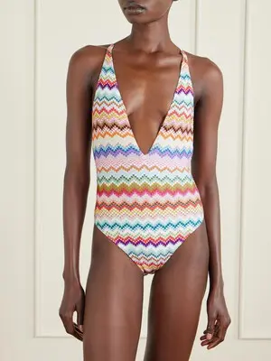 Missoni Mare Striped Metallic Crochet-knit Swimsuit - Multi