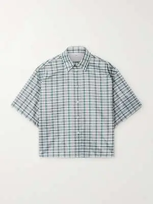 JIL SANDER Cropped Checked Silk-blend Shirt - Forest Green
