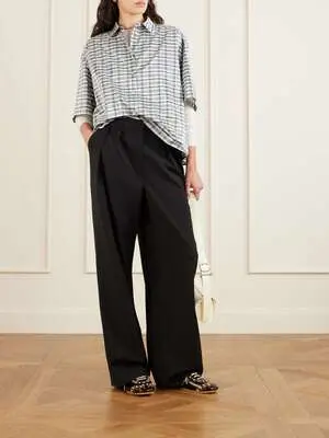 JIL SANDER Cropped Checked Silk-blend Shirt - Forest Green