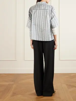 JIL SANDER Cropped Checked Silk-blend Shirt