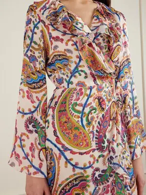 Etro Asymmetric Ruffled Paisley-print Silk Wrap Maxi Dress - Multi
