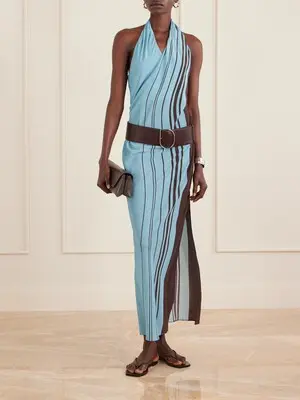SIR. Rioja Striped Silk Halterneck Maxi Dress