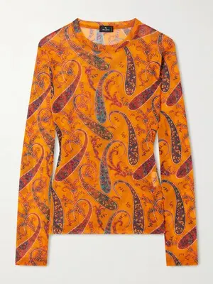 Etro Paisley-print Mesh Top - Orange