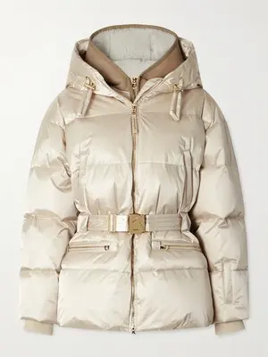 Bogner Lyra-ld Hooded Belted Layered Down Jacket - Neutrals