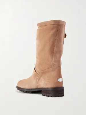JIMMY CHOO Biker Buckled Suede Ankle Boots - Brown