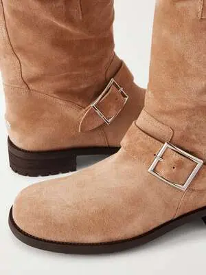 JIMMY CHOO Biker Buckled Suede Ankle Boots - Light Brown