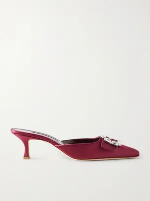 Manolo Blahnik Mayjou 50 Crystal-embellished Satin Mules - Red