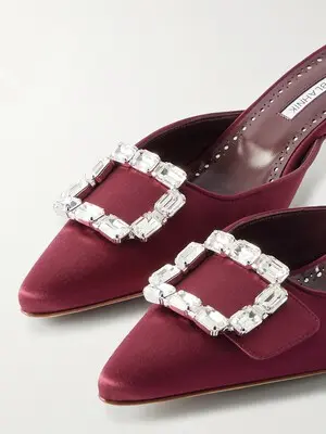 Manolo Blahnik Mayjou 50 Crystal-embellished Satin Mules - Red