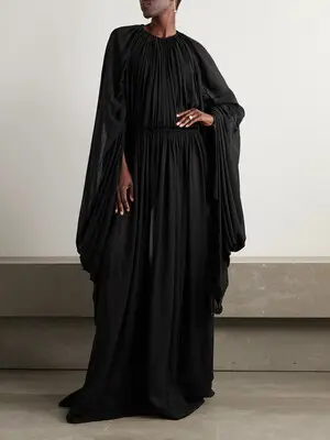 LANVIN Cape-effect Gathered Silk-chiffon Gown