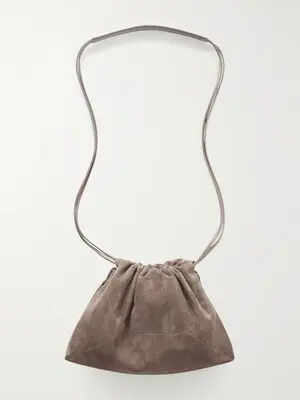 Brunello Cucinelli Bead-embellished Suede Shoulder Bag - Brown