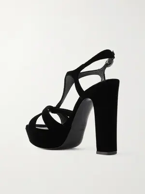 JIMMY CHOO Kesia 120 Crystal-embellished Velvet Platform Sandals - Black