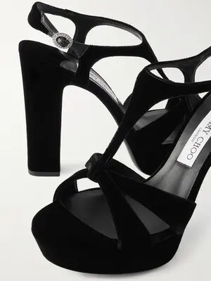 JIMMY CHOO Kesia 120 Crystal-embellished Velvet Platform Sandals - Black