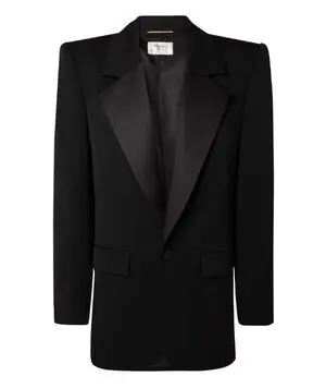 Saint Laurent Grain De Poudre Wool And Silk-satin Blazer - Black