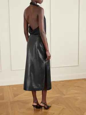 Veronica De Piante Gisele Paneled Leather Midi Skirt