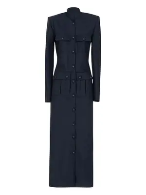 LES FILLES D'EVA Wool Pocket Shirt Dress - Blue
