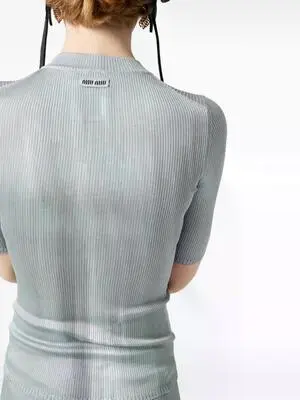 Miu Miu Ribbed Logo Patch T-shirt - Blue