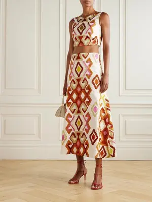 MARTA FERRI Santorini Embroidered Midi Skirt
