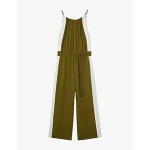 REISS Woven Jumpsuit With Color Block Detail - Green Cream