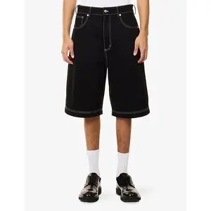 MAINS Logo Contrast-stitch Denim Shorts