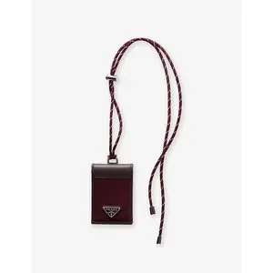 Prada Speedrock Re-nylon And Leather Card Holder With Strap - Burgundy