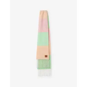 Loewe Striped Branded Wool-blend Scarf - Peach/matcha/pink